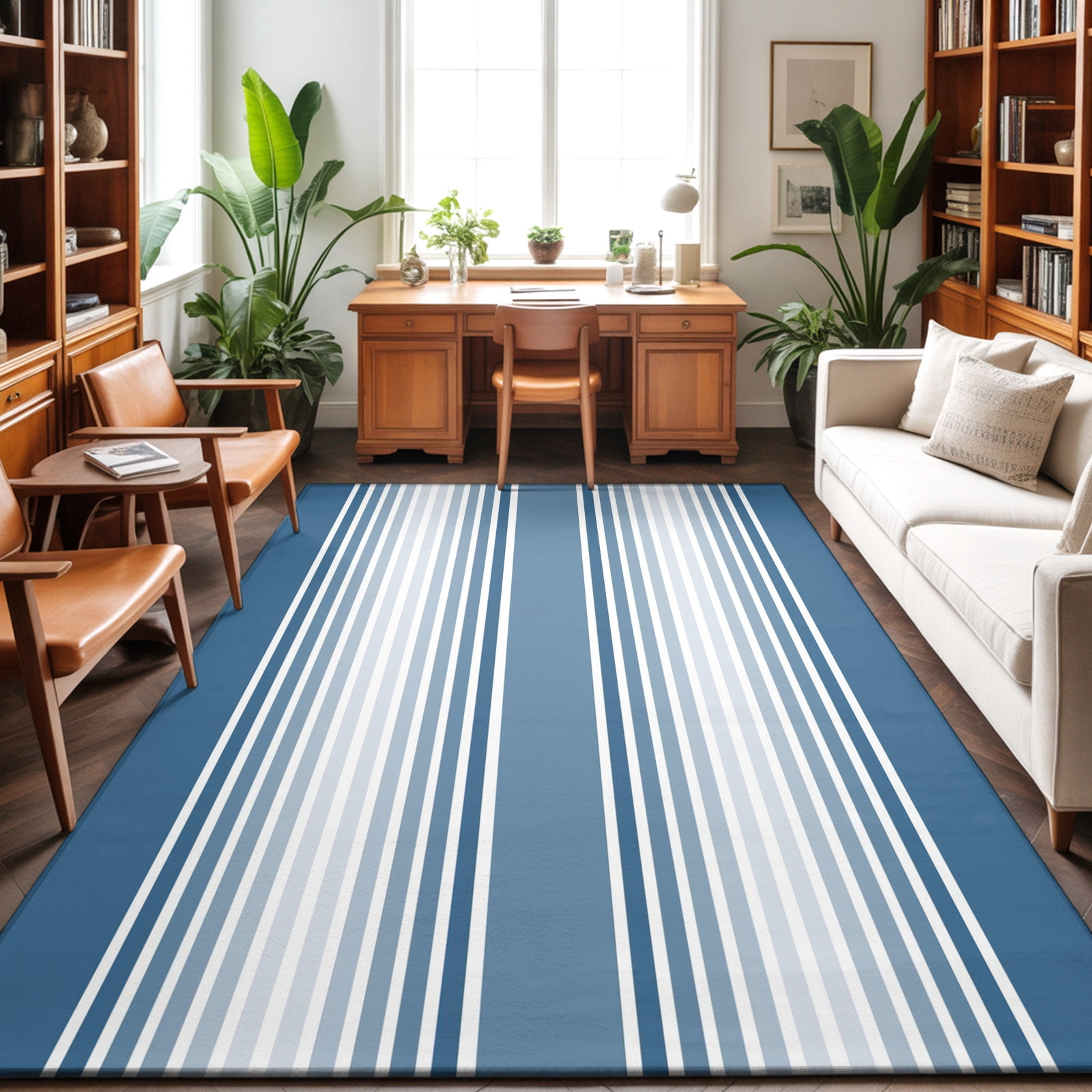 Blue Striped Washable Area Rug 3 x 5 ft Modern Farmhouse Stripe ...
