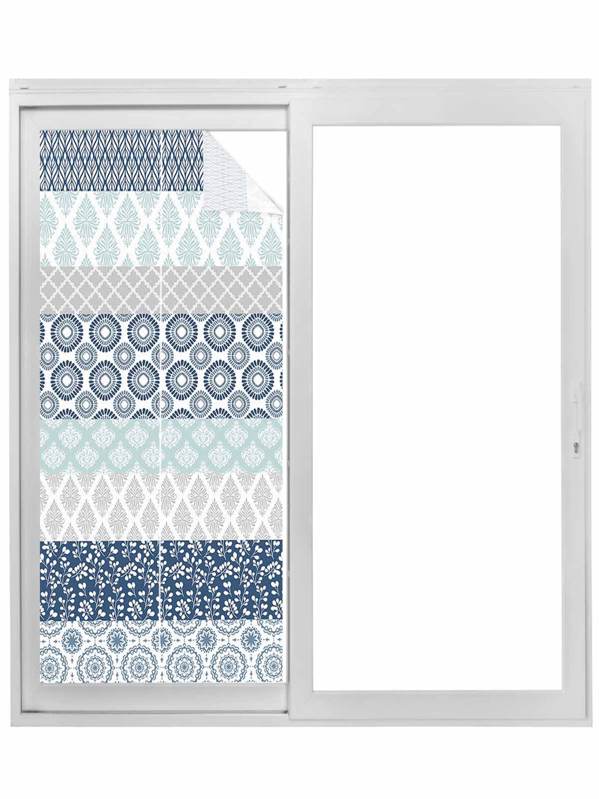 Blue Striped Window Privacy Film, Boho Modern Geometric Abstract Art ...