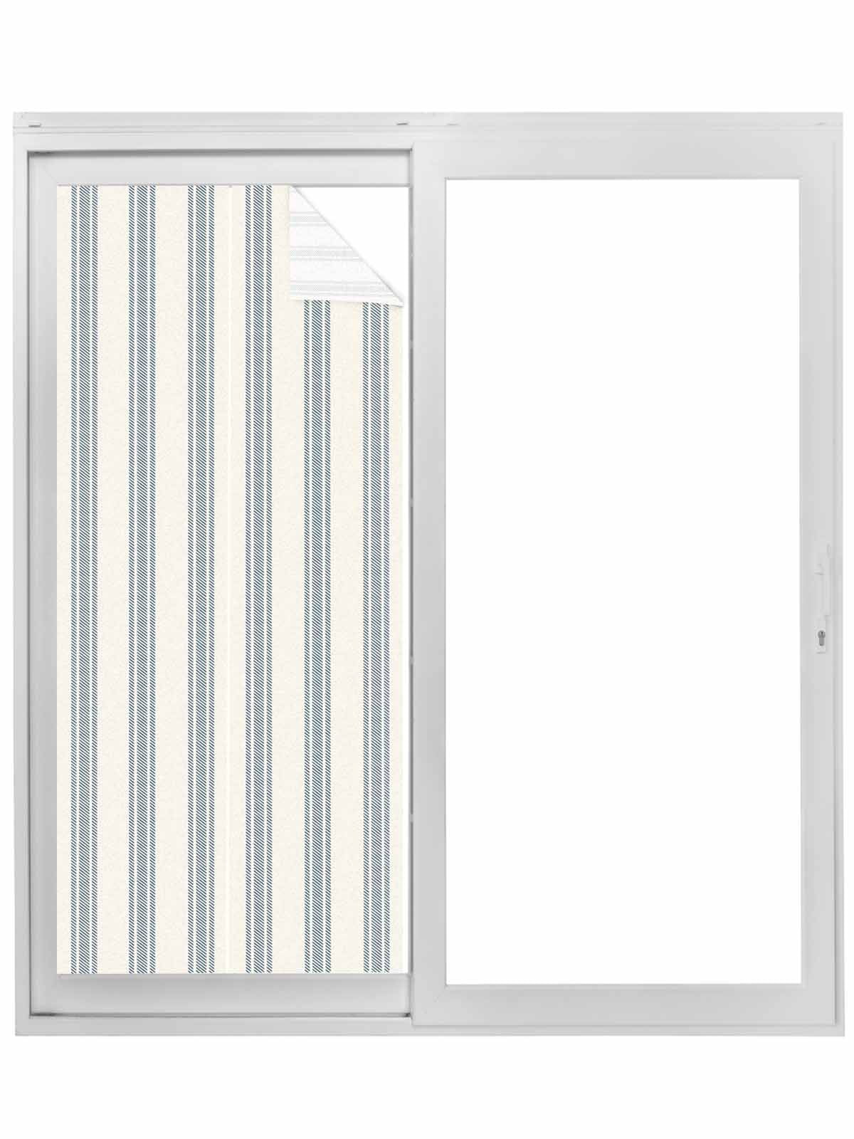 Blue Striped Window Privacy Film, Modern Stripes Farmhouse Static Cling ...