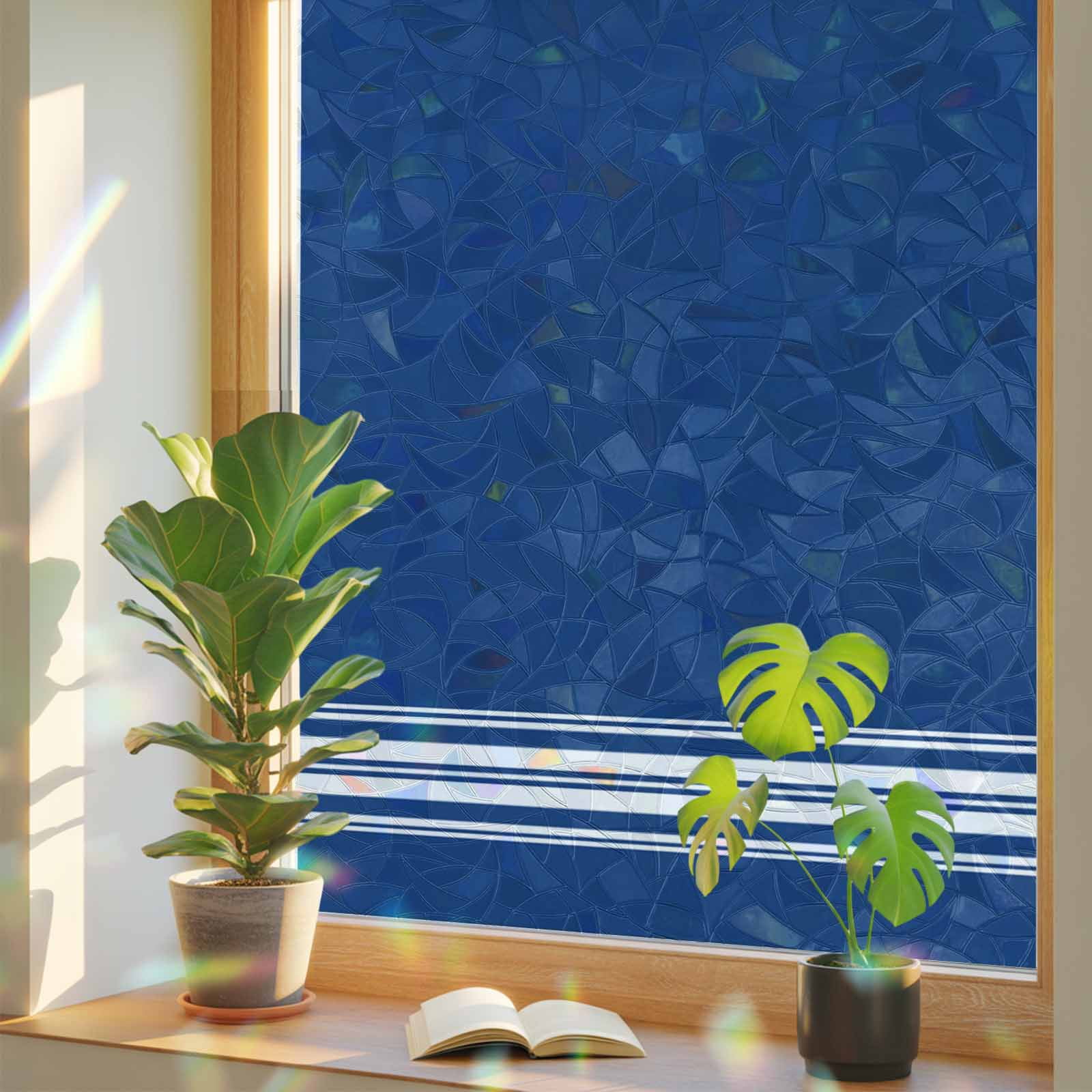 Blue Striped Window Privacy Film Rainbow Static Cling Stain Glass ...