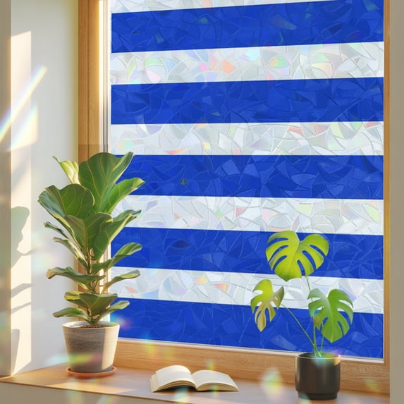 Blue Striped Window Privacy Film Rainbow Static Cling Stain Glass ...