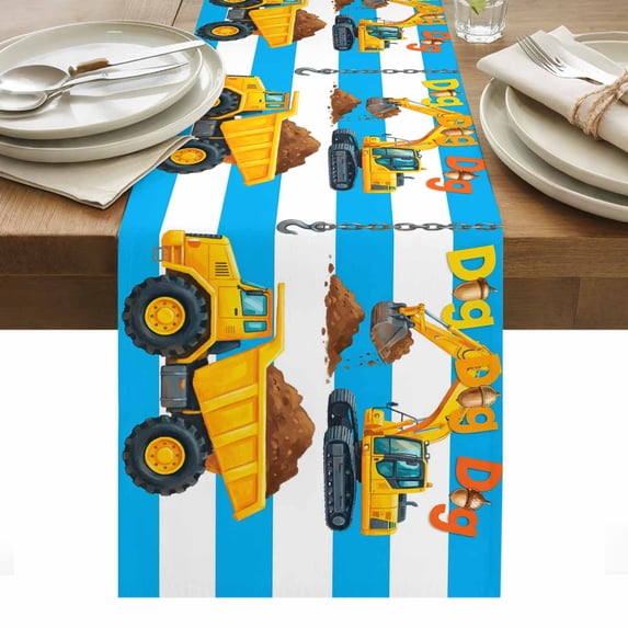 Blue Striped Yellow Truck Table Runner Farmhouse Stripes Modern Art ...