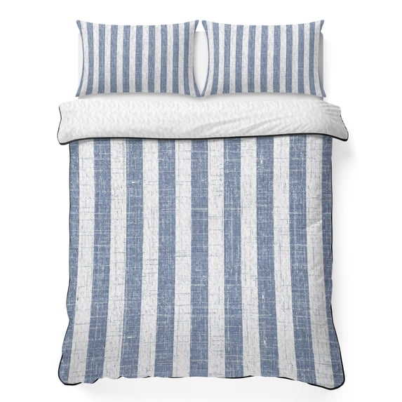 Blue Stripes 3 Piece Quilt Bedding Set with 2 Pillow Shams, Modern ...