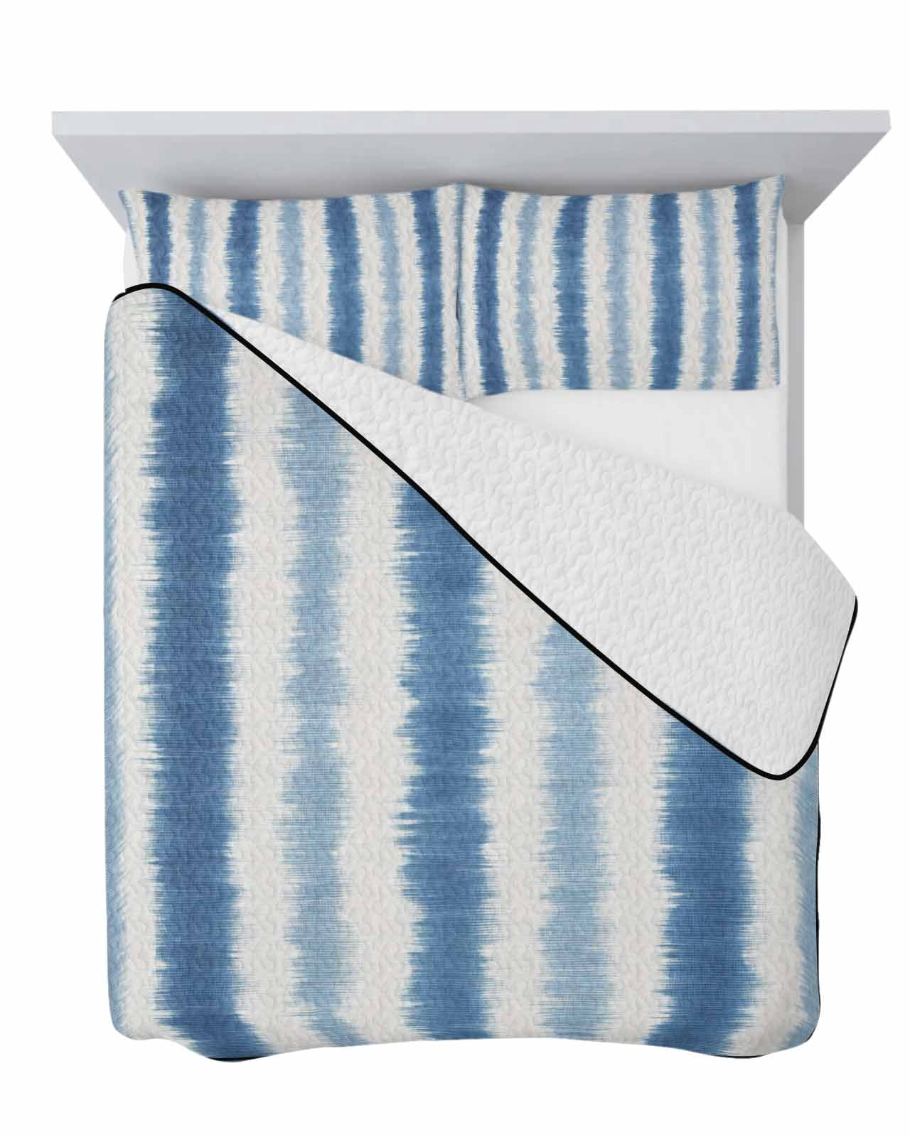 Blue Stripes 3 Piece Quilt Set King Size, Boho Abstract Watercolor Navy ...