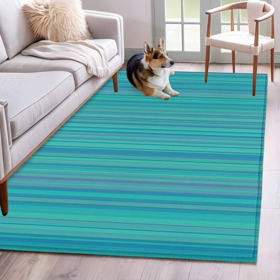 Blue Stripes 3'x5' Rug for Bedroom Foot of Bed Small Living Room ...
