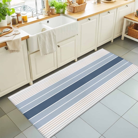 Blue Stripes Abstract Geometric Rectangle Rug 2'x6' Minimalist Style ...