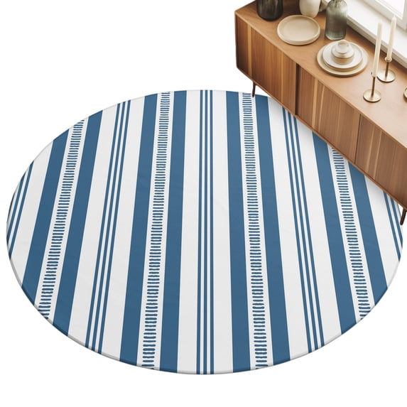 Blue Stripes Area Rugs 3.3' (Round) Classic Minimalist Stripe Modern ...