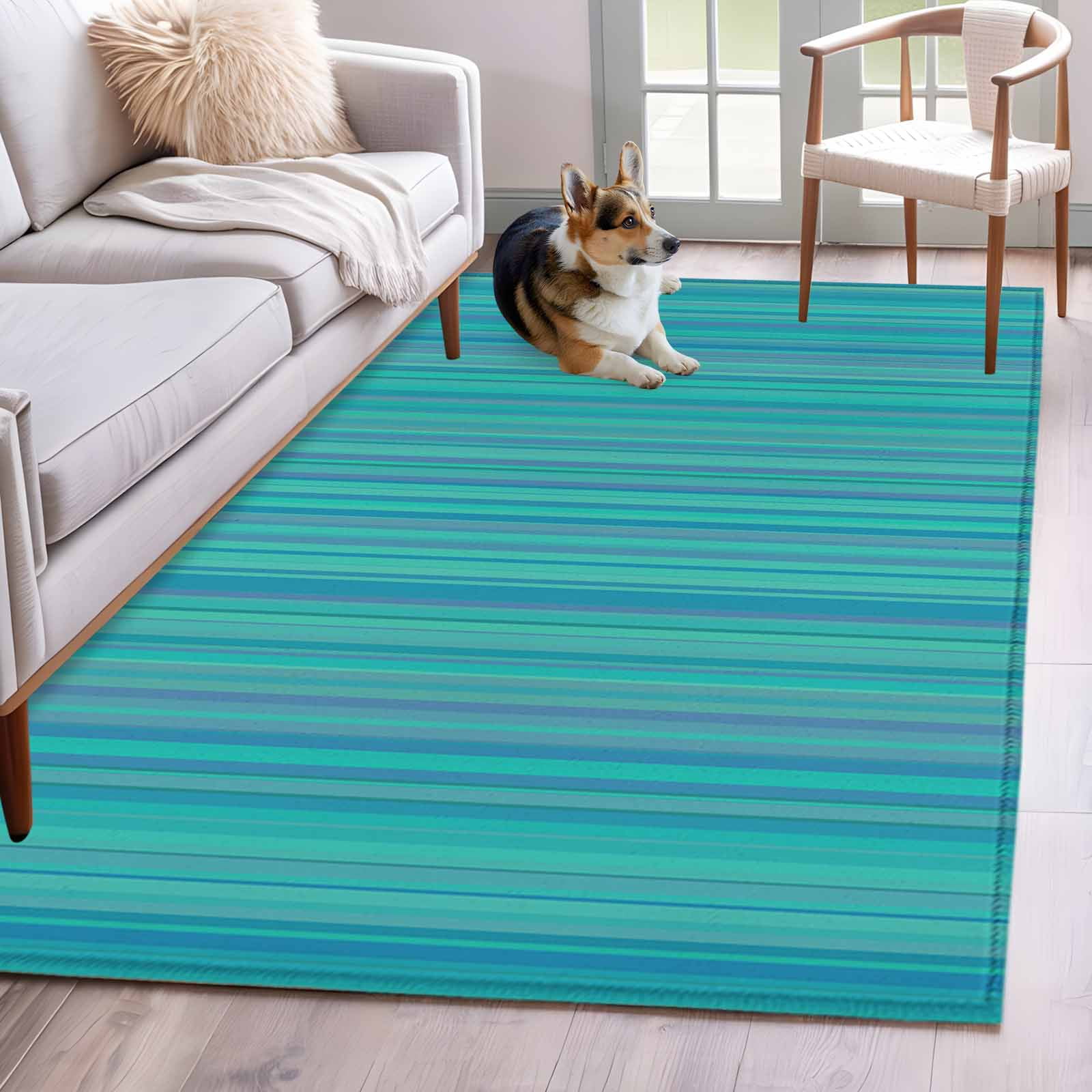 Blue Stripes Area Rugs 4x6 ft Abstract Modern Washable Rug Non Slip ...
