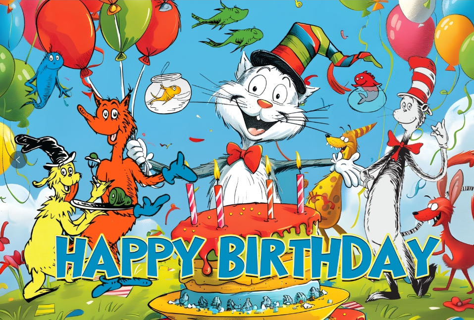 Blue Stripes Backdrop Party Supplies Dr Seuss Birthday Theme Photo ...