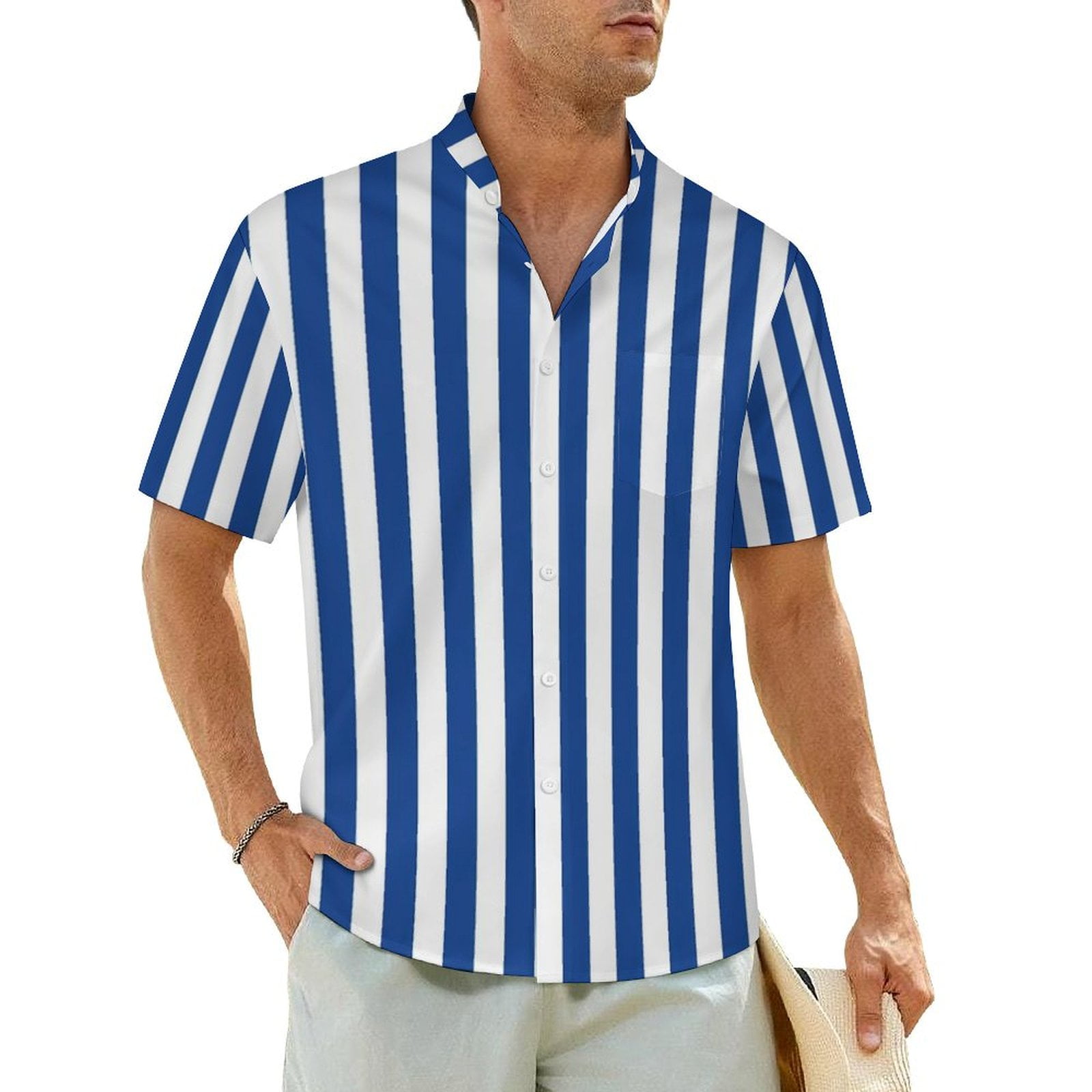 Blue Stripes Beach Shirt White And Blue Hawaii Casual Shirts Men ...
