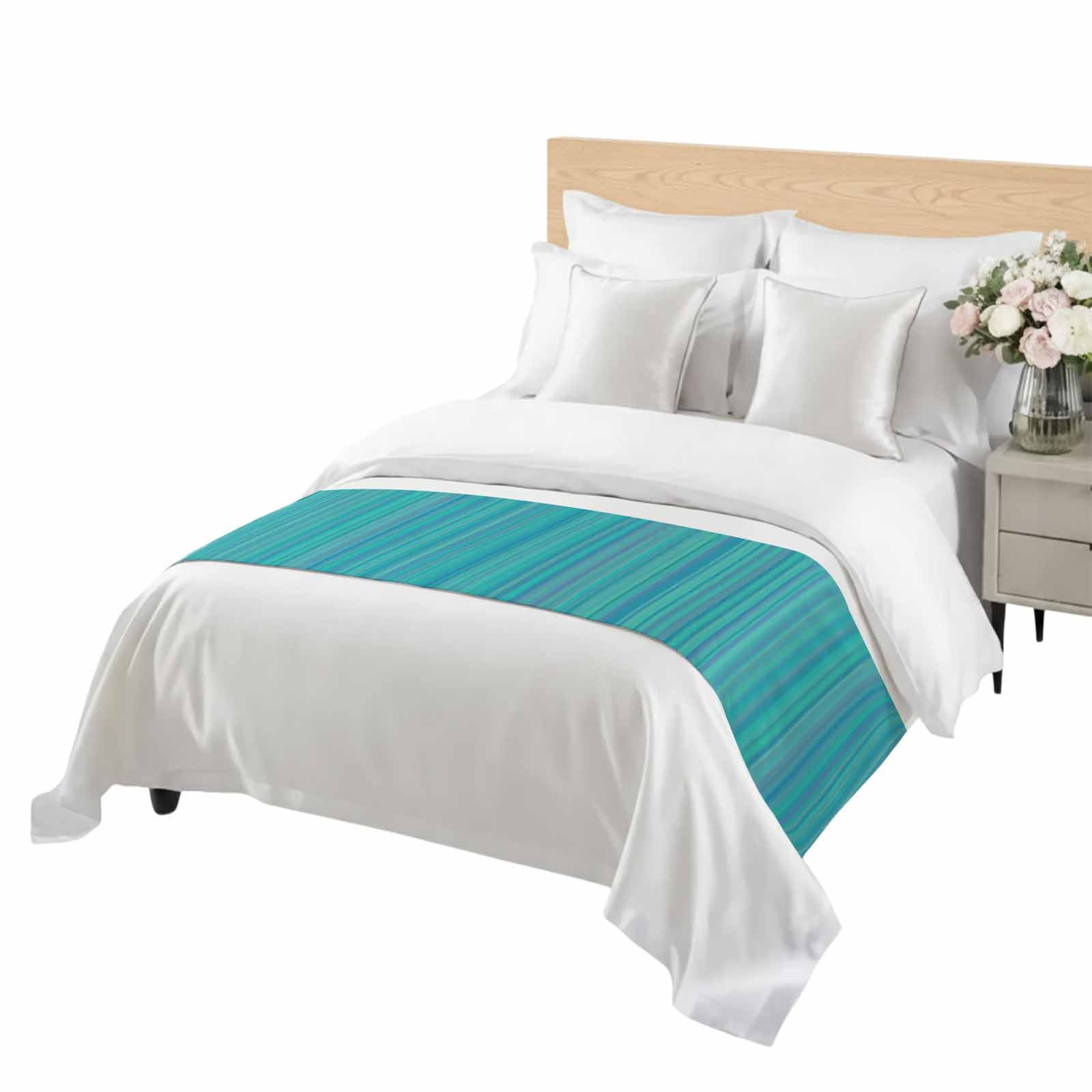 Blue Stripes Bed Runner Twin Size Abstract Modern Soft Bed Scarf for ...