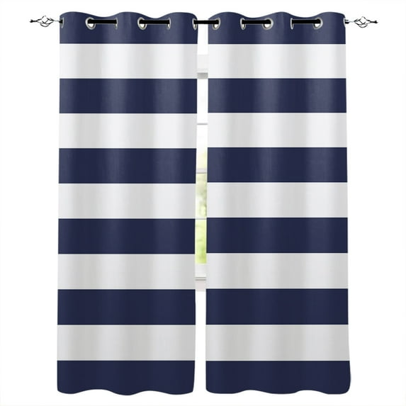 Blue Stripes Blackout Curtains 39 Inches Long, Simple Blue White ...