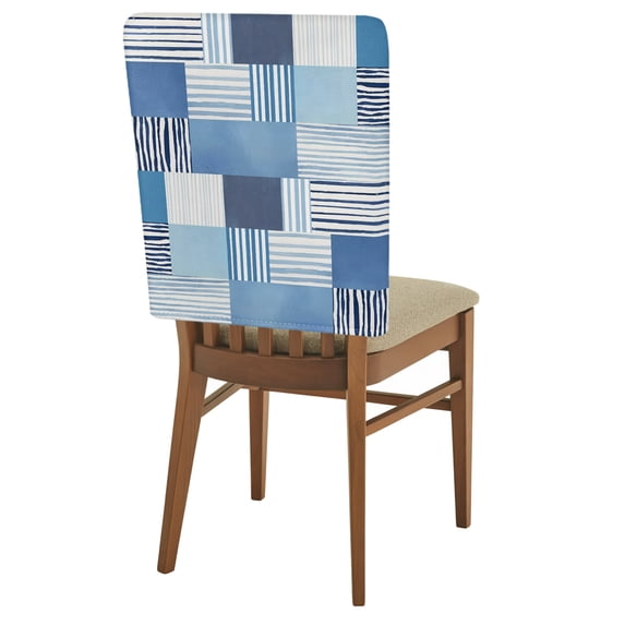 Blue Stripes Blocks Chair Back Covers Set of 6 Abstract Coastal ...