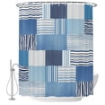 Blue Stripes Blocks Shower Curtain for Bathroom, Abstract Coastal ...