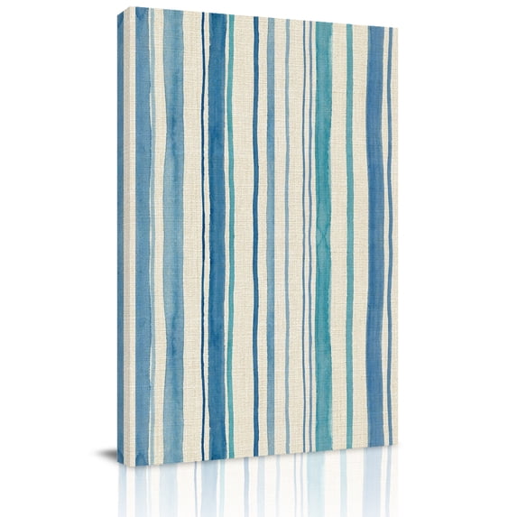 Blue Stripes Canvas Wall Art for Living Room, Watercolor Ocean Summer ...