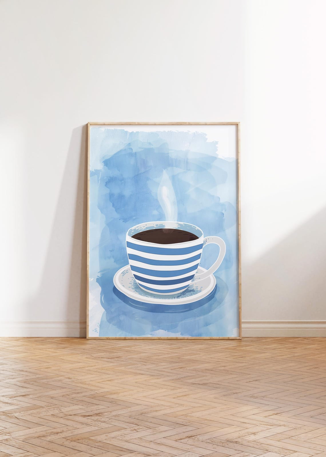 Blue Stripes Coffee Mug Wall Art, Retro Morning Coffee Print, Striped ...