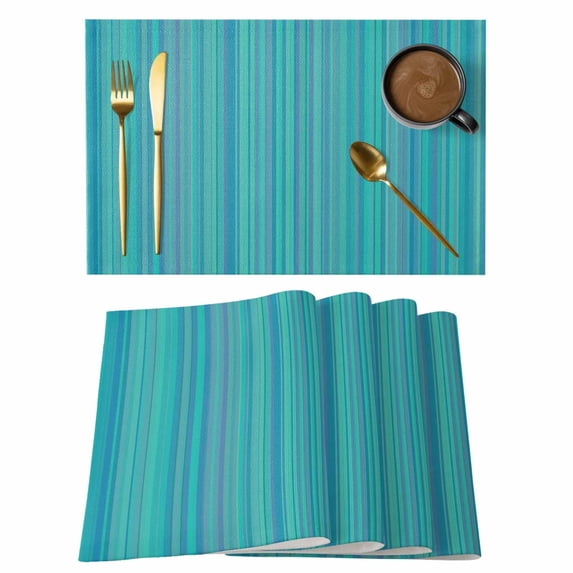 Blue Stripes Cotton Linen Placemats Set of 1, Abstract Modern Washable ...