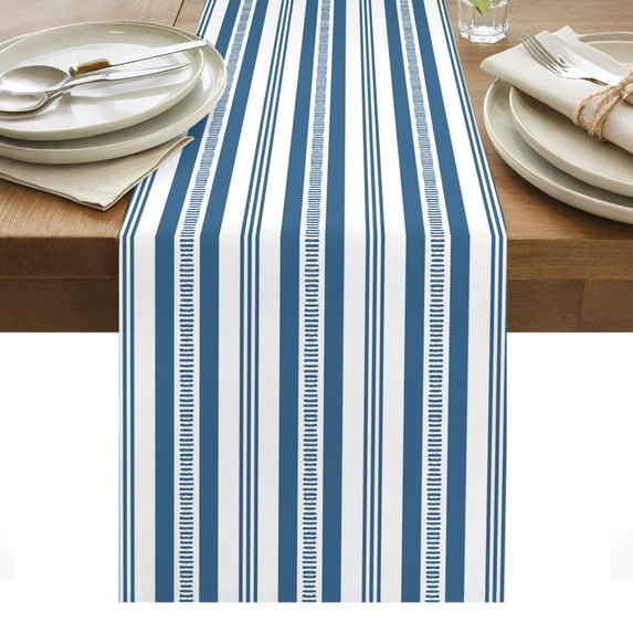 Blue Stripes Cotton Linen Table Runner Classic Minimalist Stripe Modern ...