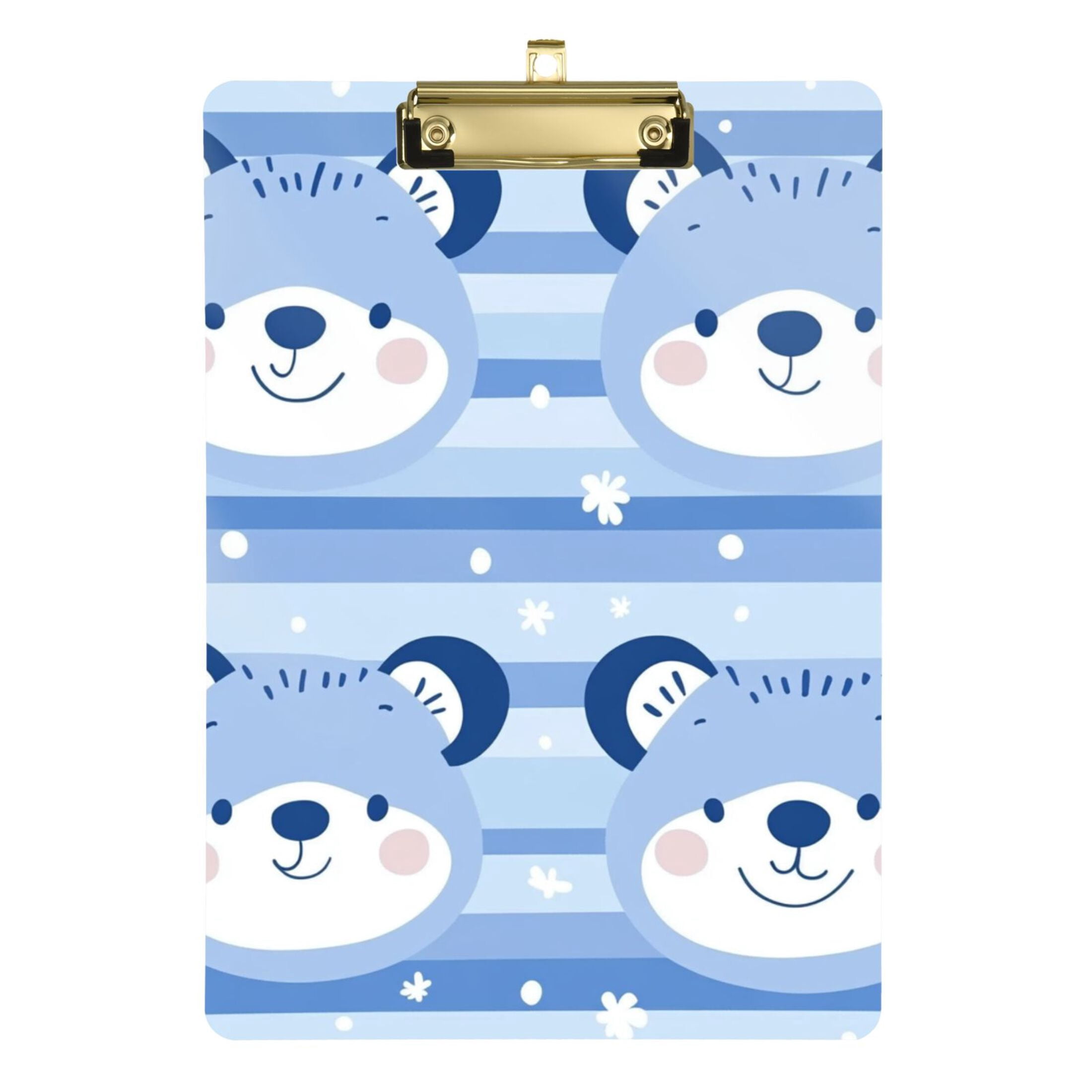 Blue Stripes Cute Bear Faces Dot Flowers Acrylic Clipboard Drawing ...