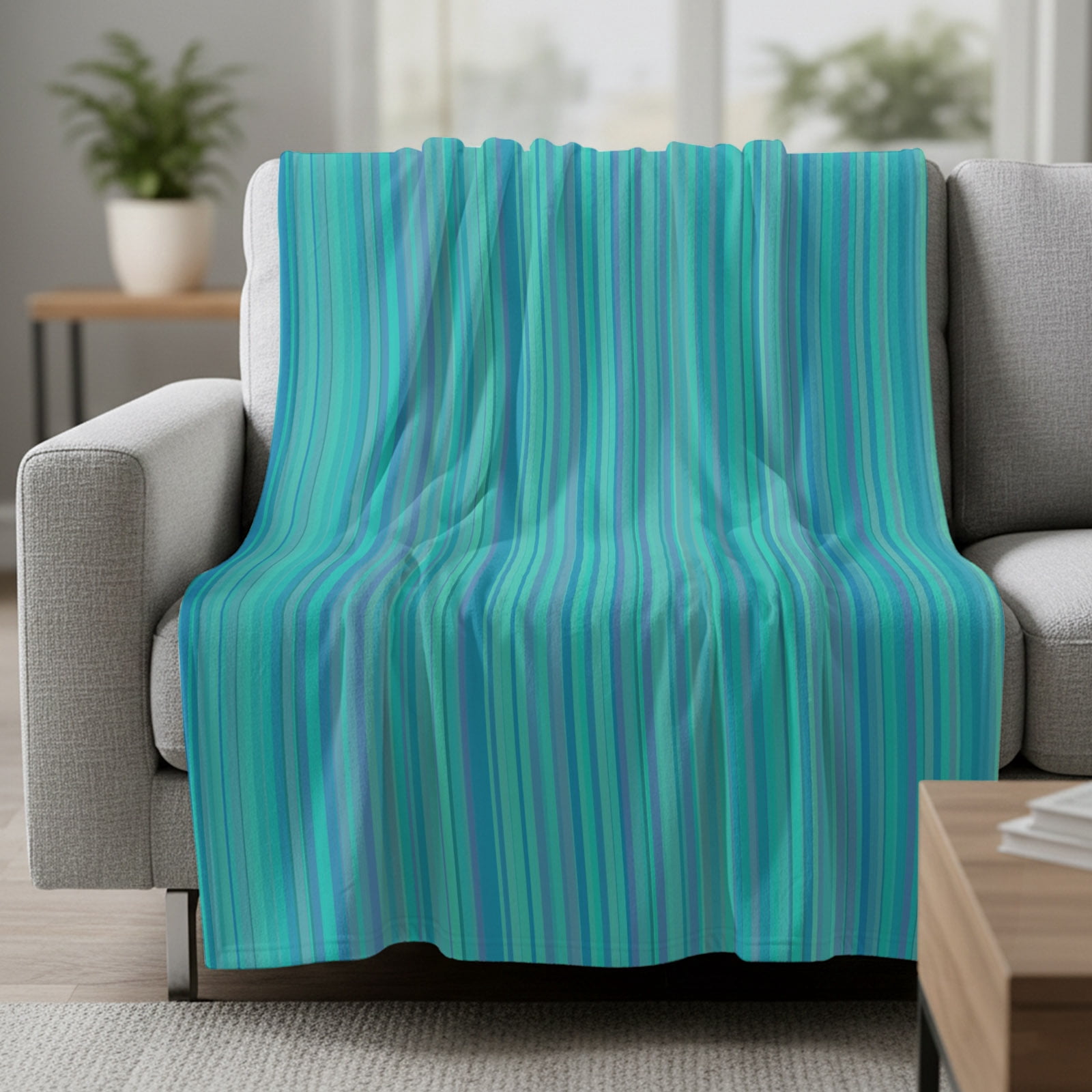 Blue Stripes Fleece Throw Blanket Abstract Modern Ultra Soft Fuzzy Cozy ...