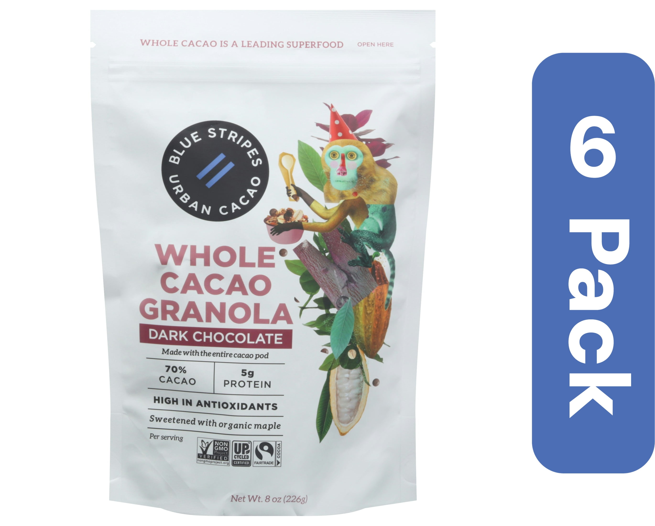 Blue Stripes Granola Dark Chocolate Cacao 8 oz (Pack of 6) - Walmart.com