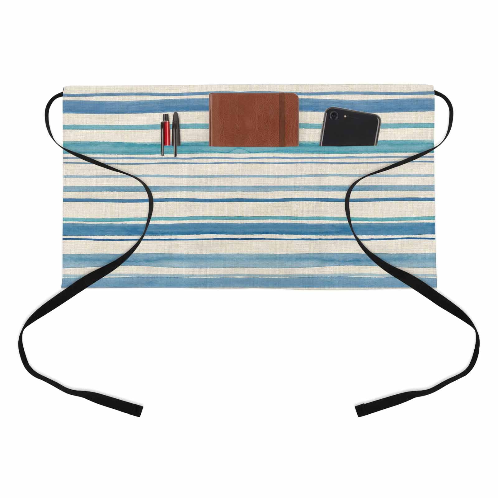 Blue Stripes Half Waist Apron Watercolor Ocean Summer Coastal Linen ...