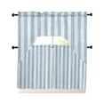 Blue Stripes Kitchen Curtains Set for Windows 3 Piece Cafe Curtains 36 ...