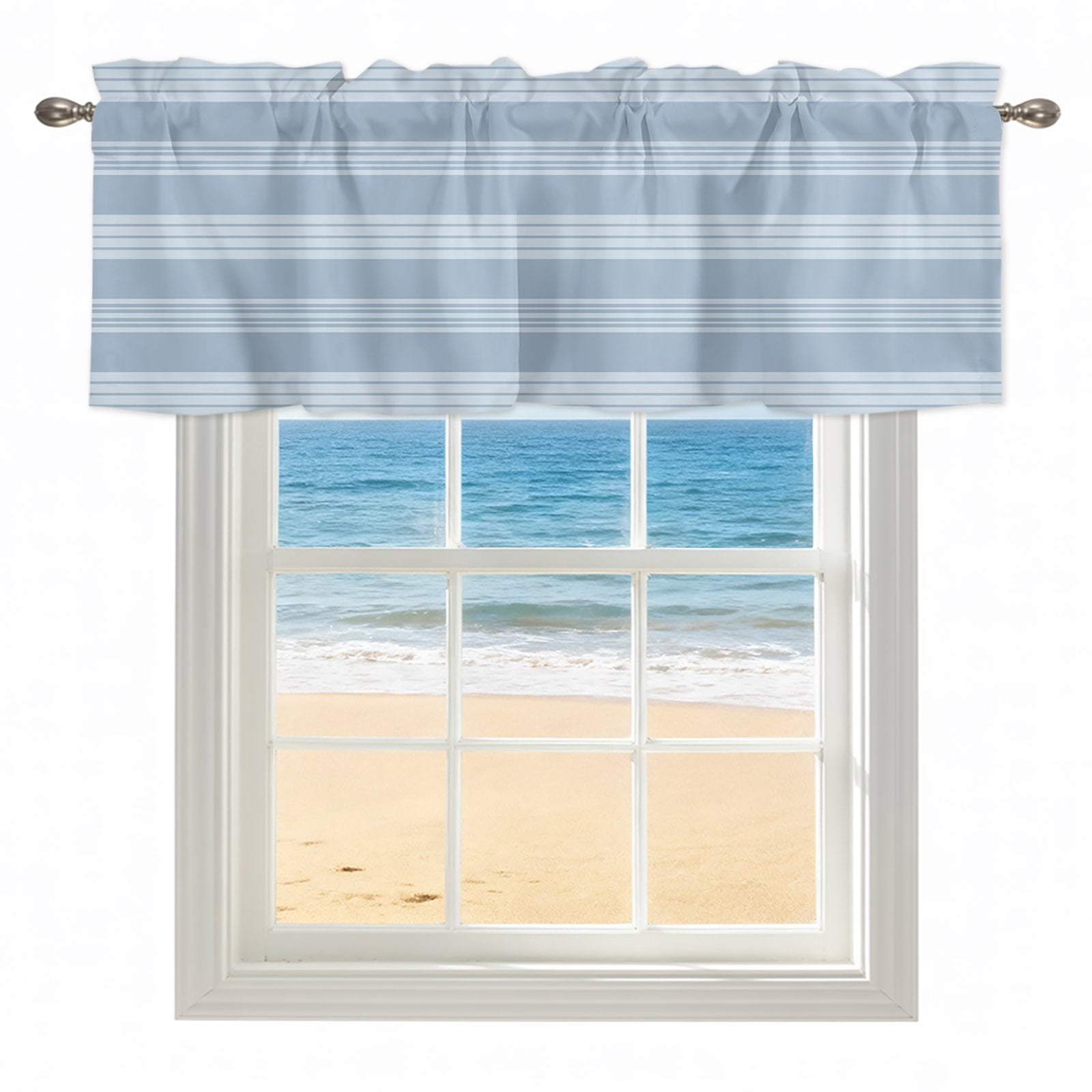 Blue Stripes Kitchen Valances for Windows 42x18 Inch Kitchen Curtains ...