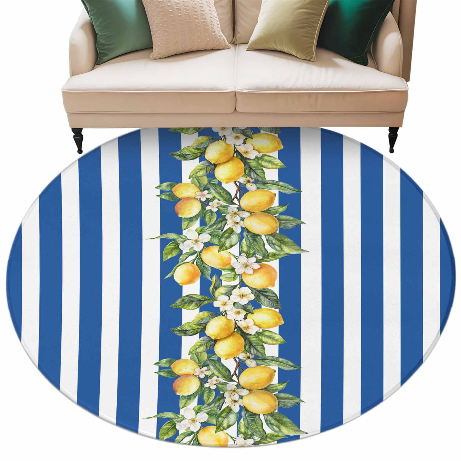 Blue Stripes Lemon Large Area Rugs for Bedroom Living Room, Soft Non ...