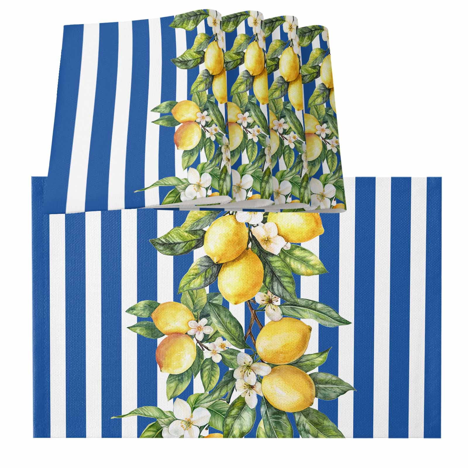 Blue Stripes Lemon Placemats for Dinning Table Set of 6, Spring Fruit ...