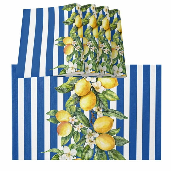 Blue Stripes Lemon Placemats for Dinning Table Set of 6, Spring Fruit ...