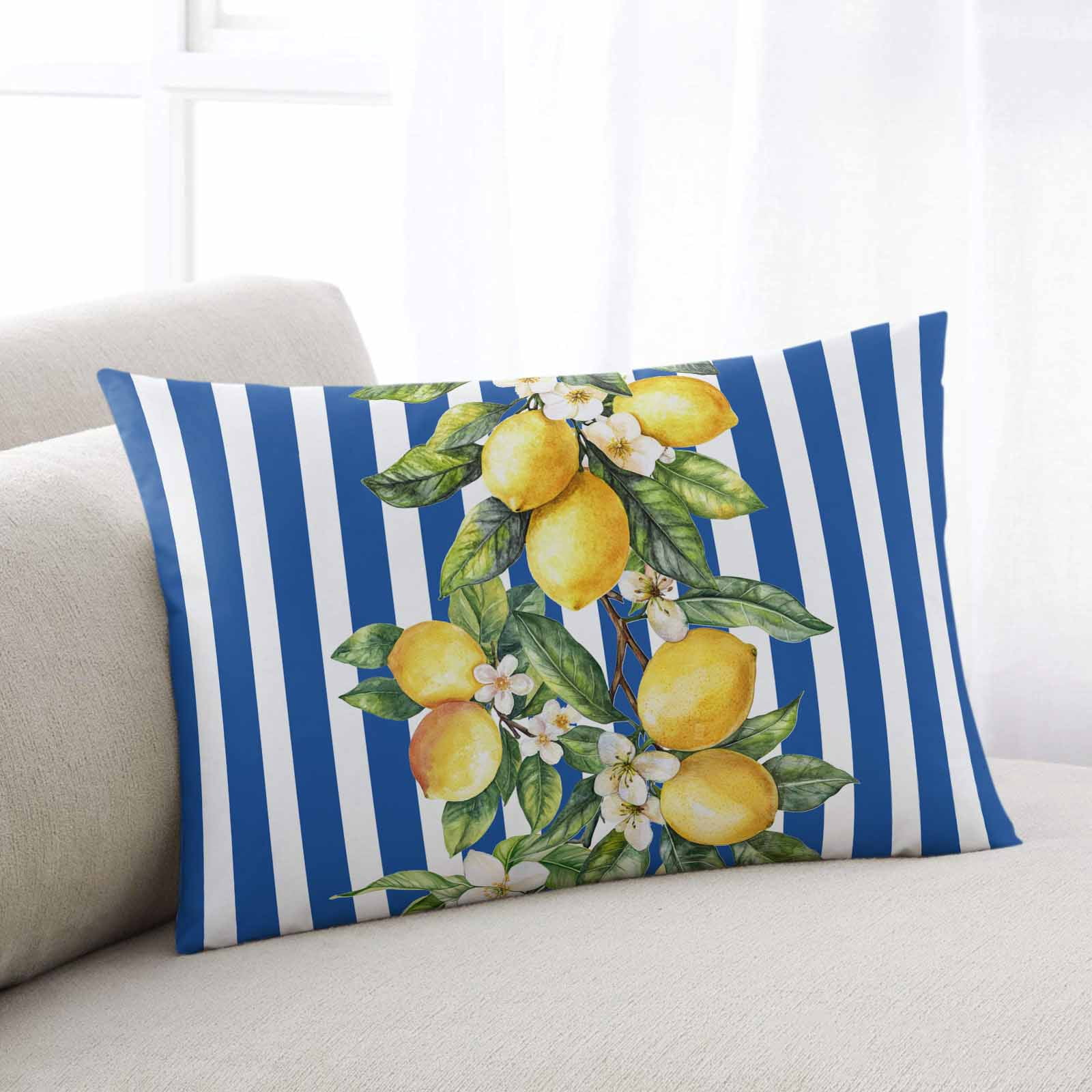 Blue Stripes Lemon Throw Pillow Cover, Pillowcase Protectors with ...