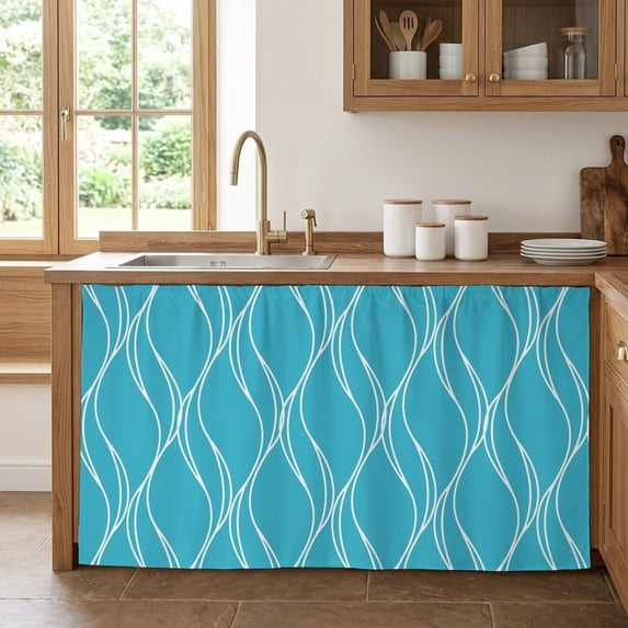 Blue Stripes Line Cabinet Curtains 28" W x 51" L Country Abstract Art ...