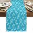 Blue Stripes Line Cotton Linen Table Runner Country Abstract Art Waves ...