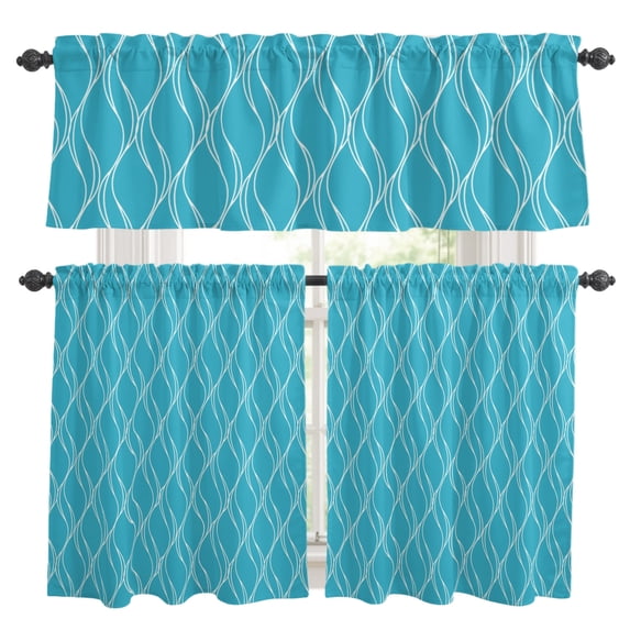 Blue Stripes Line Kitchen Curtains Set for Windows, Country Abstract ...