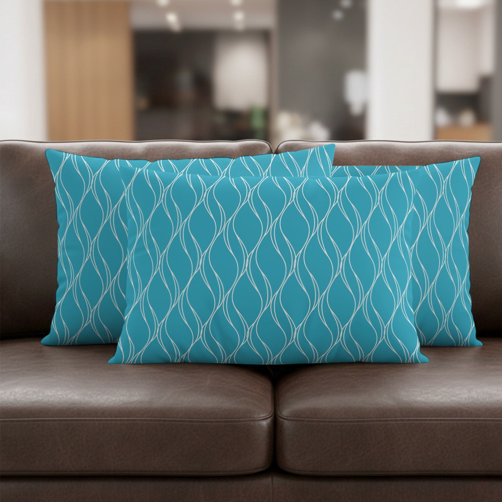 Blue Stripes Line Pillow Covers Set of 4, Country Abstract Art Waves ...