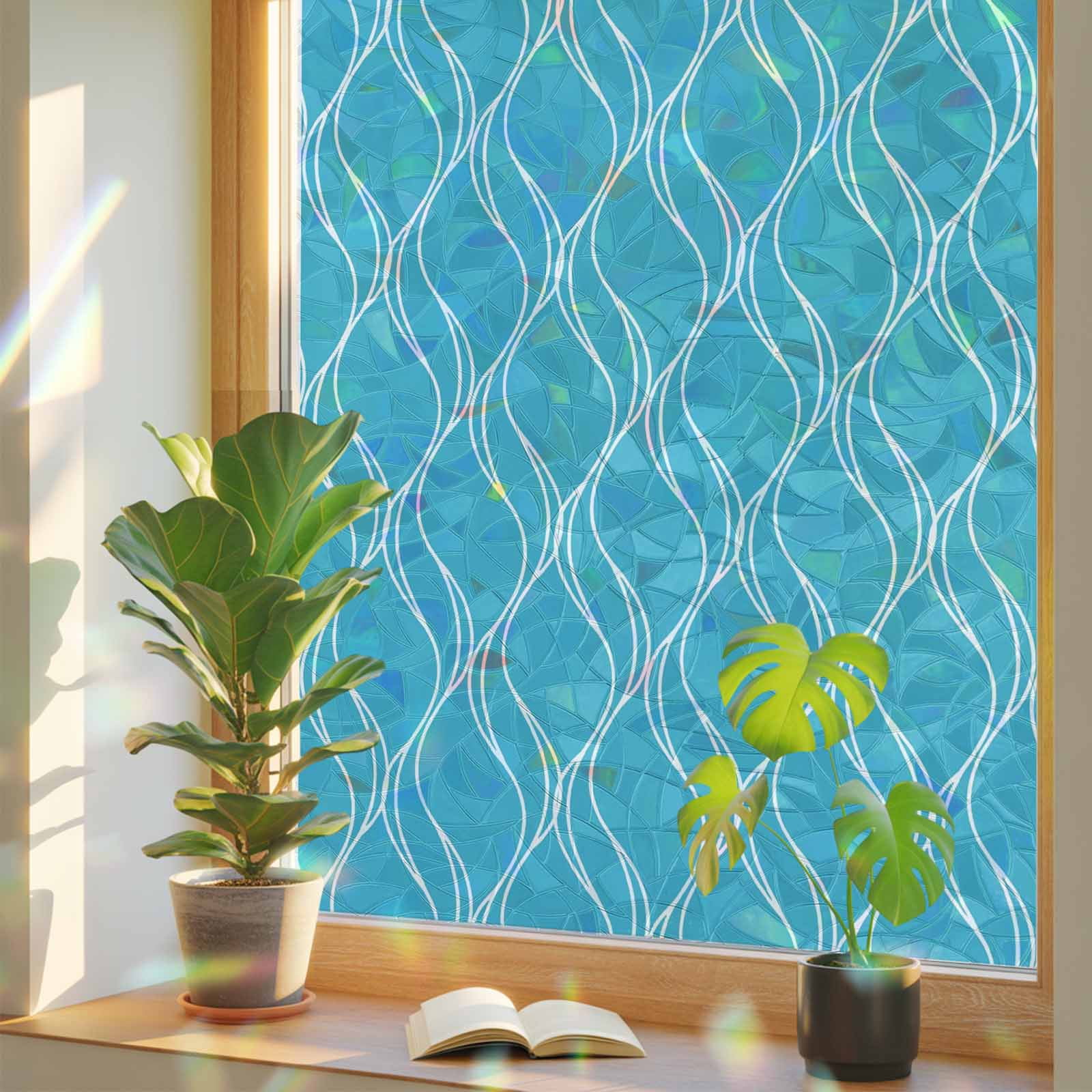 Blue Stripes Line Window Privacy Film, Country Abstract Art Waves ...