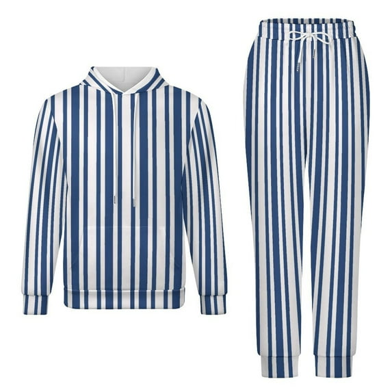 Blue Stripes Pattern Hoodie + Pants Suit Cool Men/Women 2 Pcs Sportwear ...
