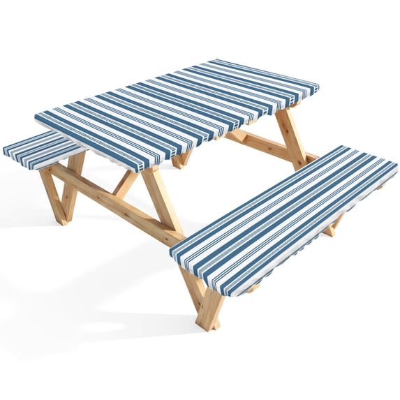 Blue Stripes Picnic Table Cover with Bench Covers Classic Minimalist ...