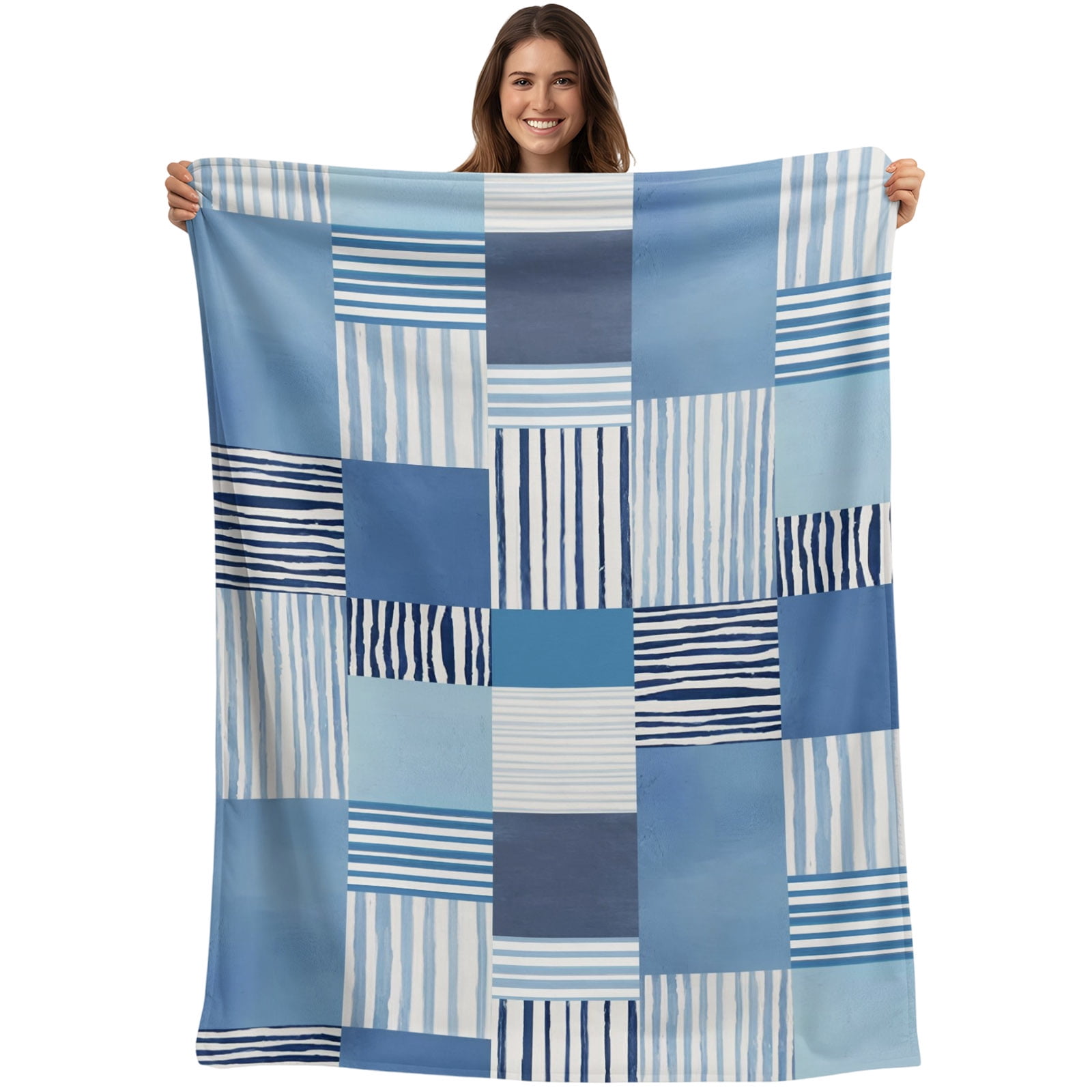 Blue Stripes Plaid Blanket Soft Cozy Warm Twin Blanket for Bed, Plush ...