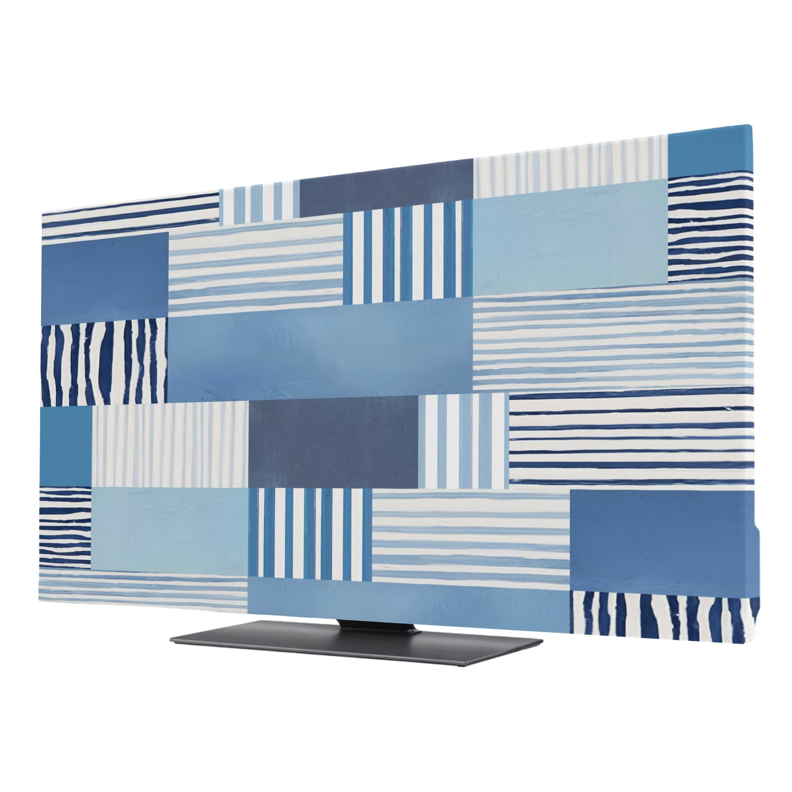 Blue Stripes Plaid TV Cover for 75 Inch Screen, Stretch Fabric ...