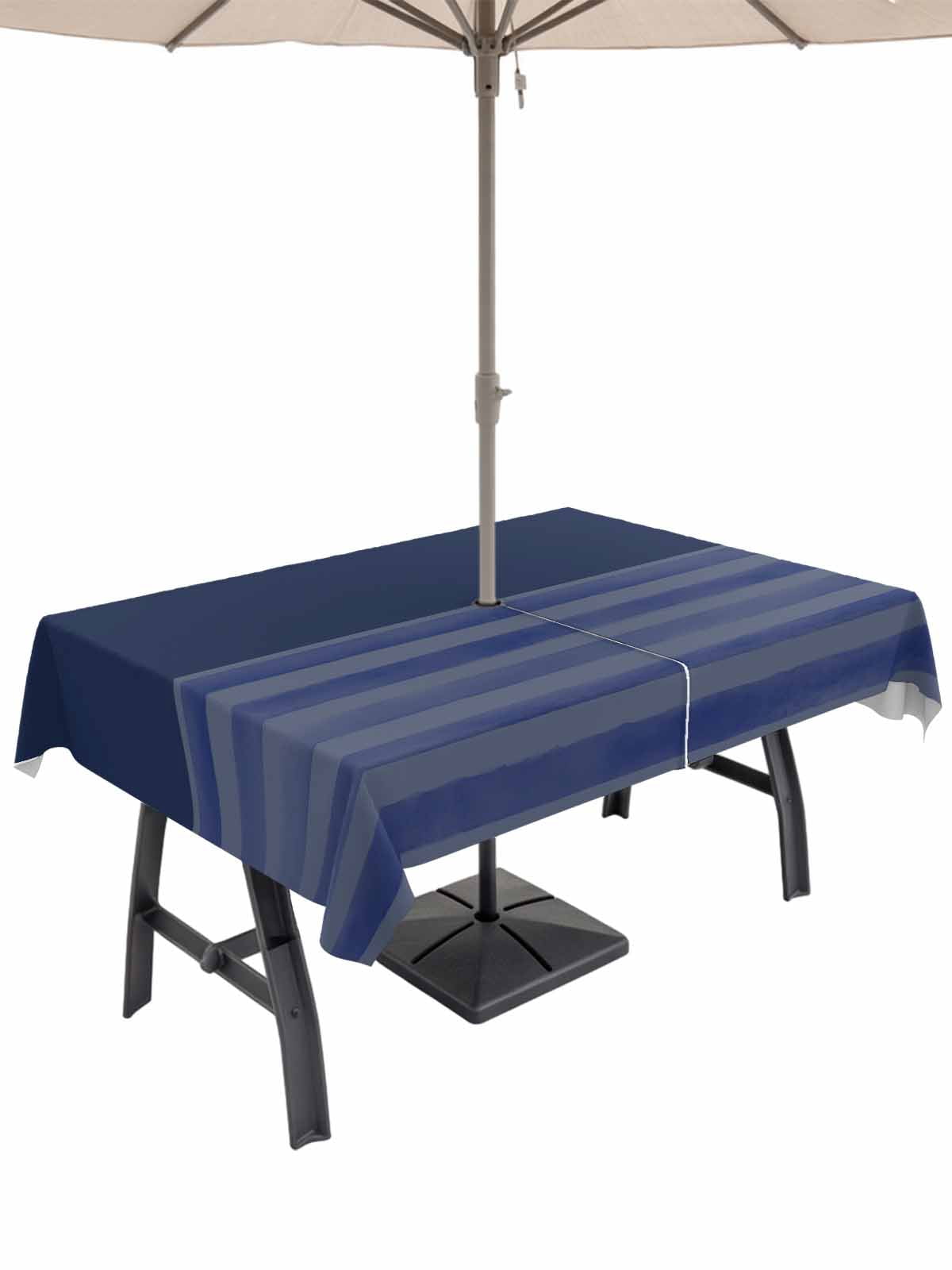 Blue Stripes Rectangle Outdoor Tablecloth with Umbrella Hole Japanese ...