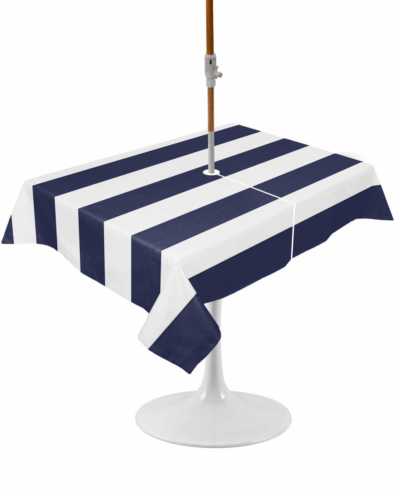 Blue Stripes Rectangle Outdoor Tablecloth, Waterproof Table Cloth Cover ...
