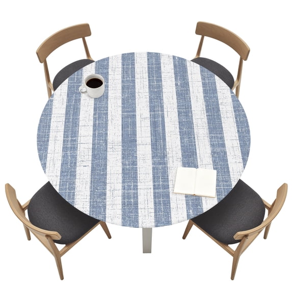 Blue Stripes Round Fitted Tablecloth with Elastic Edged, Modern ...