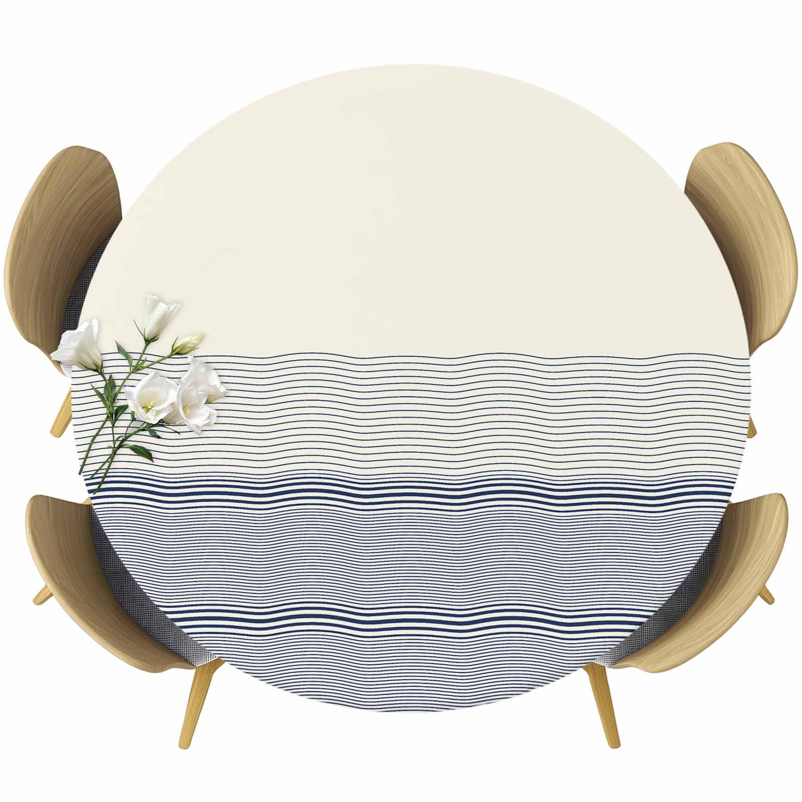 Blue Stripes Round Tablecloth 45-54 Inch Round Fitted Table Cloth with ...