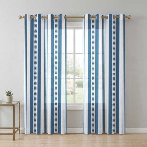 Blue Stripes Sheer Curtains 84 Inch Long 2 Panels, Classic Minimalist ...
