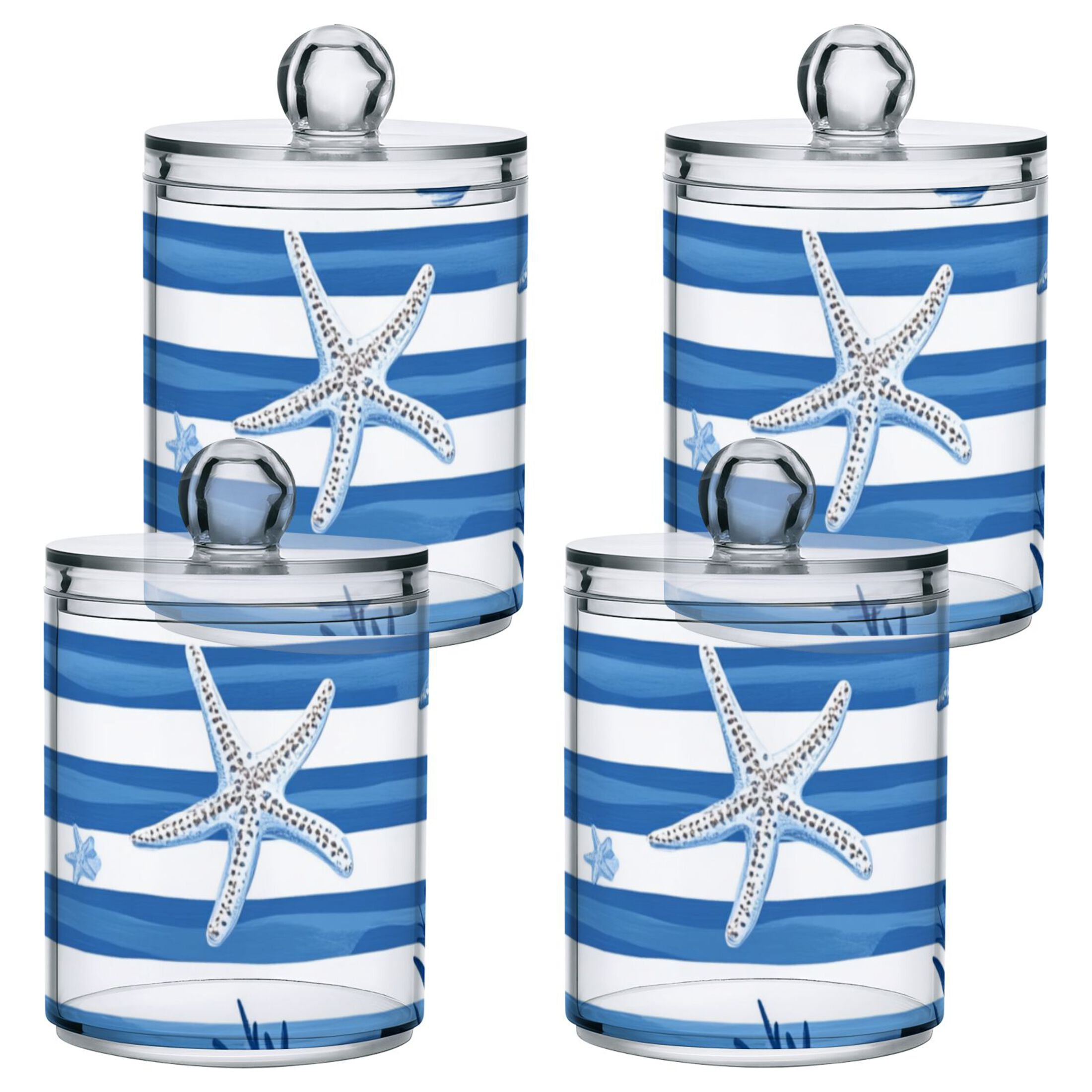 Blue Stripes Shells Starfishes Water Plants Translucent Plastic Cans ...