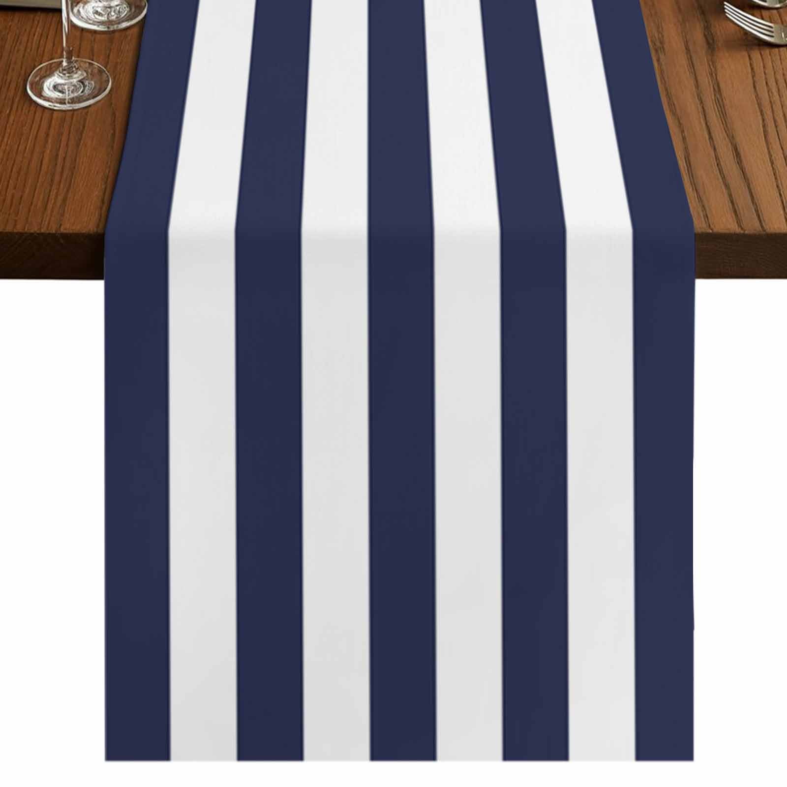 Blue Stripes Short Table Runner 36 Inches Long, Simple Blue White ...