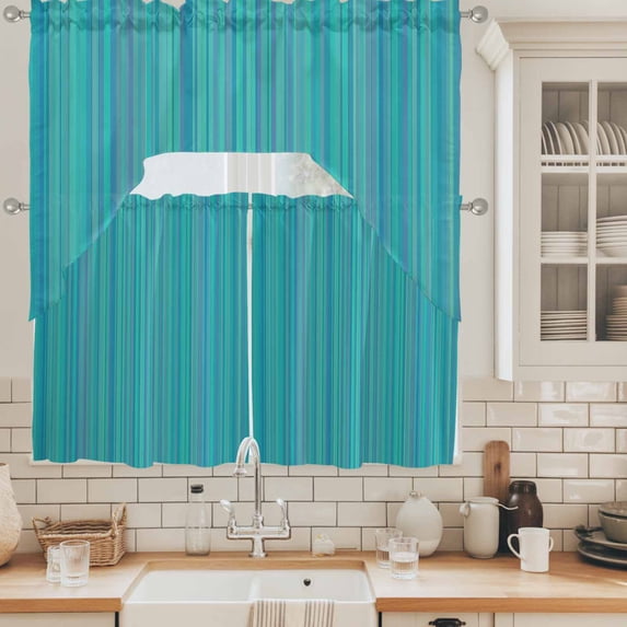 Blue Stripes Swag Curtains Valance and Tier Set, Abstract Modern Swag ...