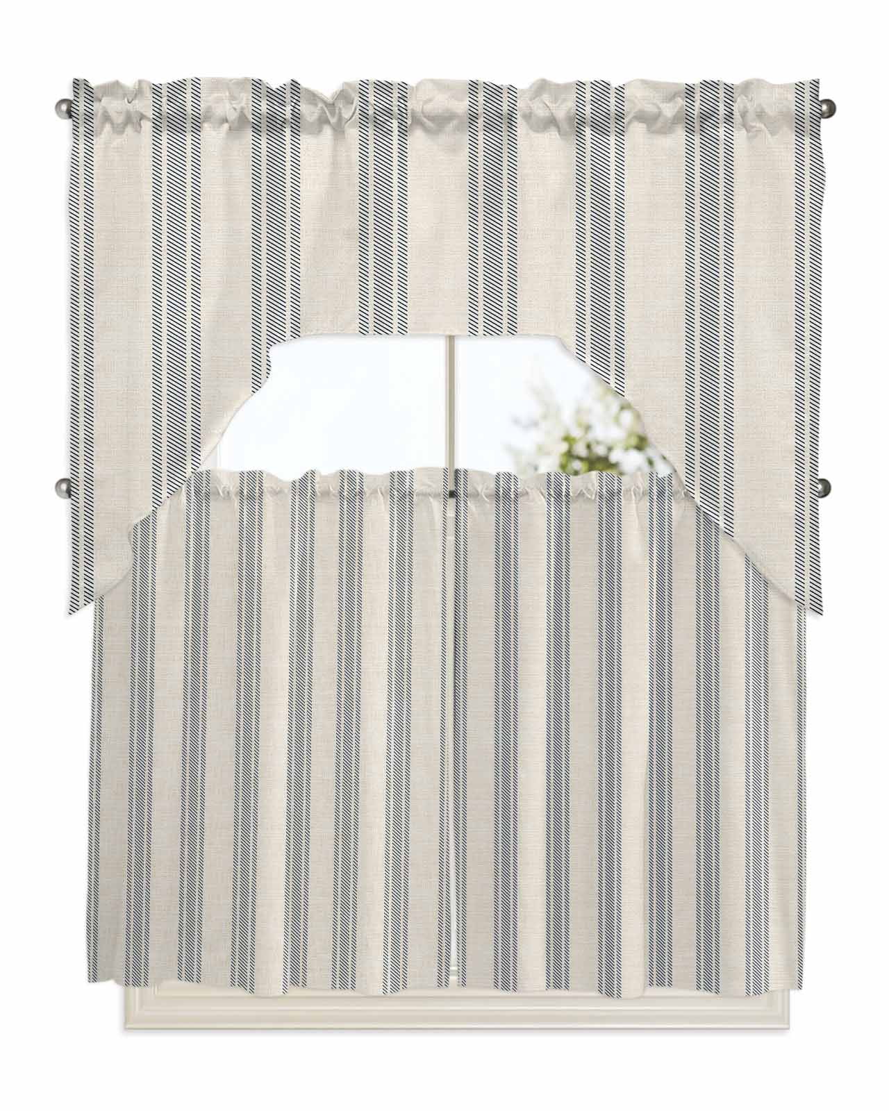Blue Stripes Swag Valance and Tier Curtains 36'' Length Set, Modern ...